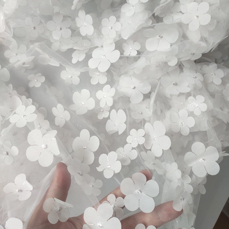 3D Pink White Flower Sequin Lace Fabric Exquisite Embroidery Soft Tulle ...