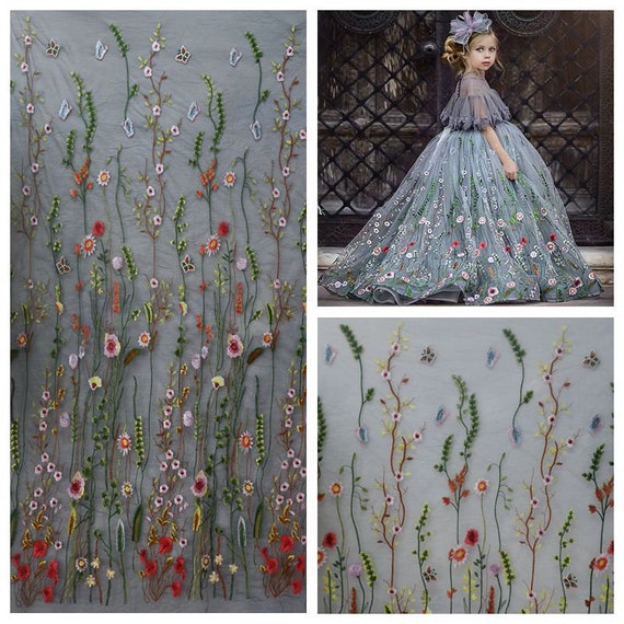 2 Colors Colorful Floral Embroidery Lace Fabric Wedding Lace | Etsy