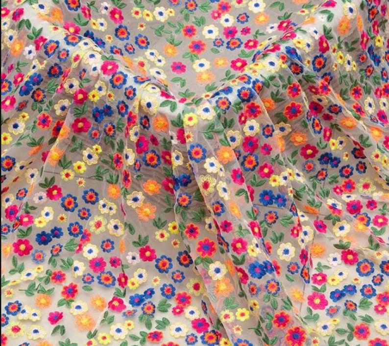 Heavy Mesh Colorful Flower Embroidered Lace Fabric Colorful | Etsy
