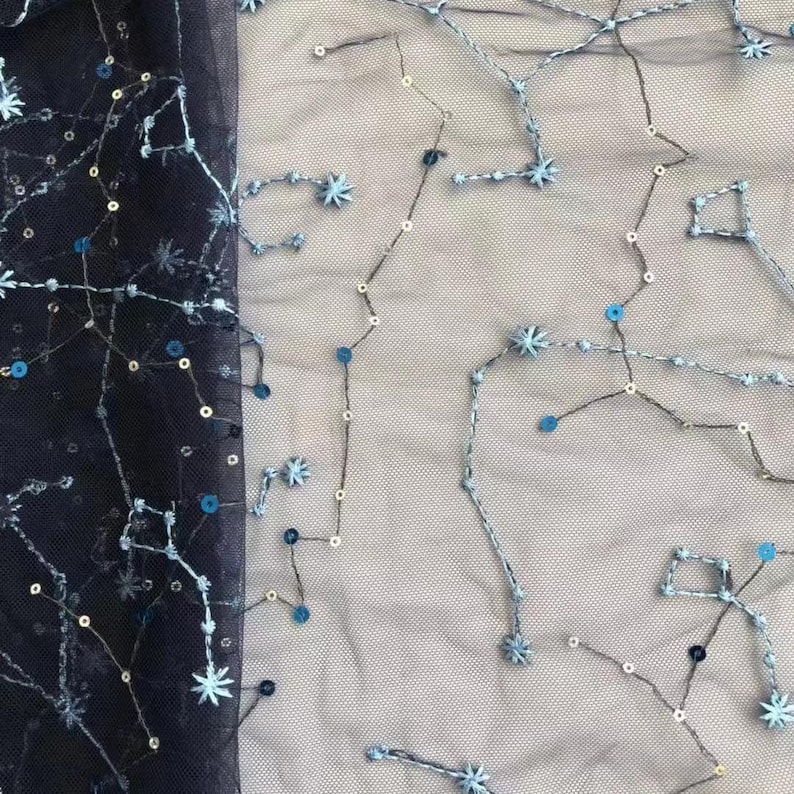 3 Colors Unique Constellation Embroidery Lace Fabric, Sequins Navy Mesh ...