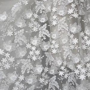 Ivory Flower Leaf Embroidery Lace Fabric Soft Tulle Floral for Wedding ...