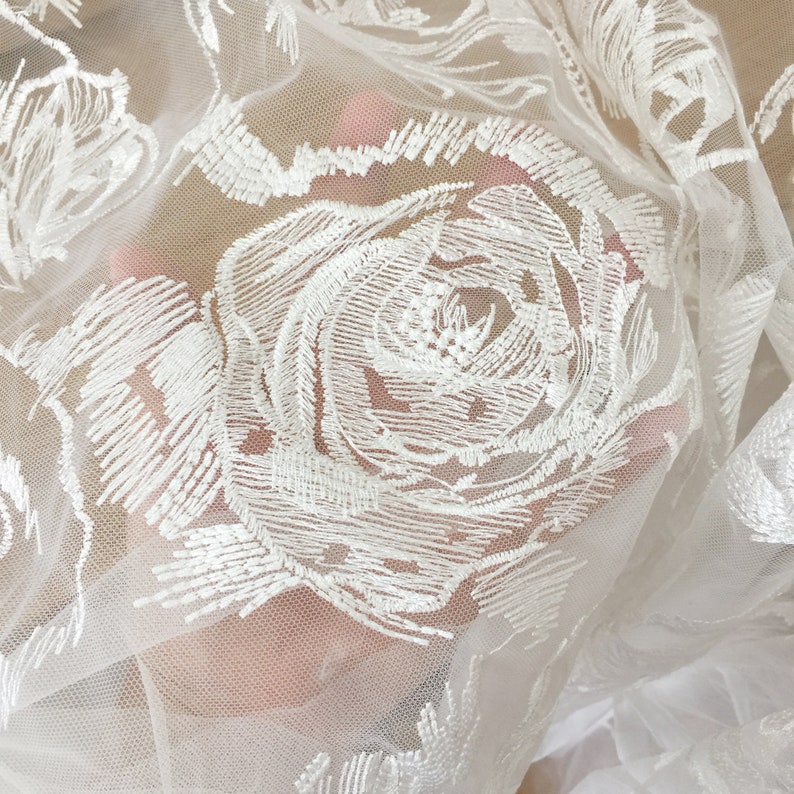 Lace Fabric Ivory Tulle Rose Flower Floral Embroidered Tulle | Etsy
