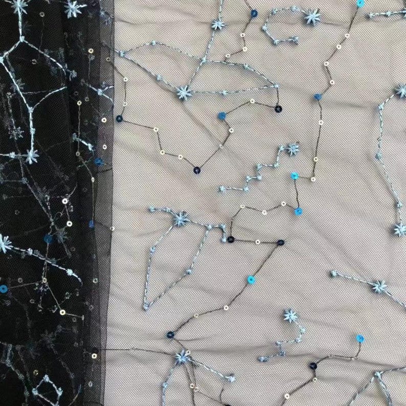 3 Colors Unique Constellation Embroidery Lace Fabric, Sequins Navy Mesh ...