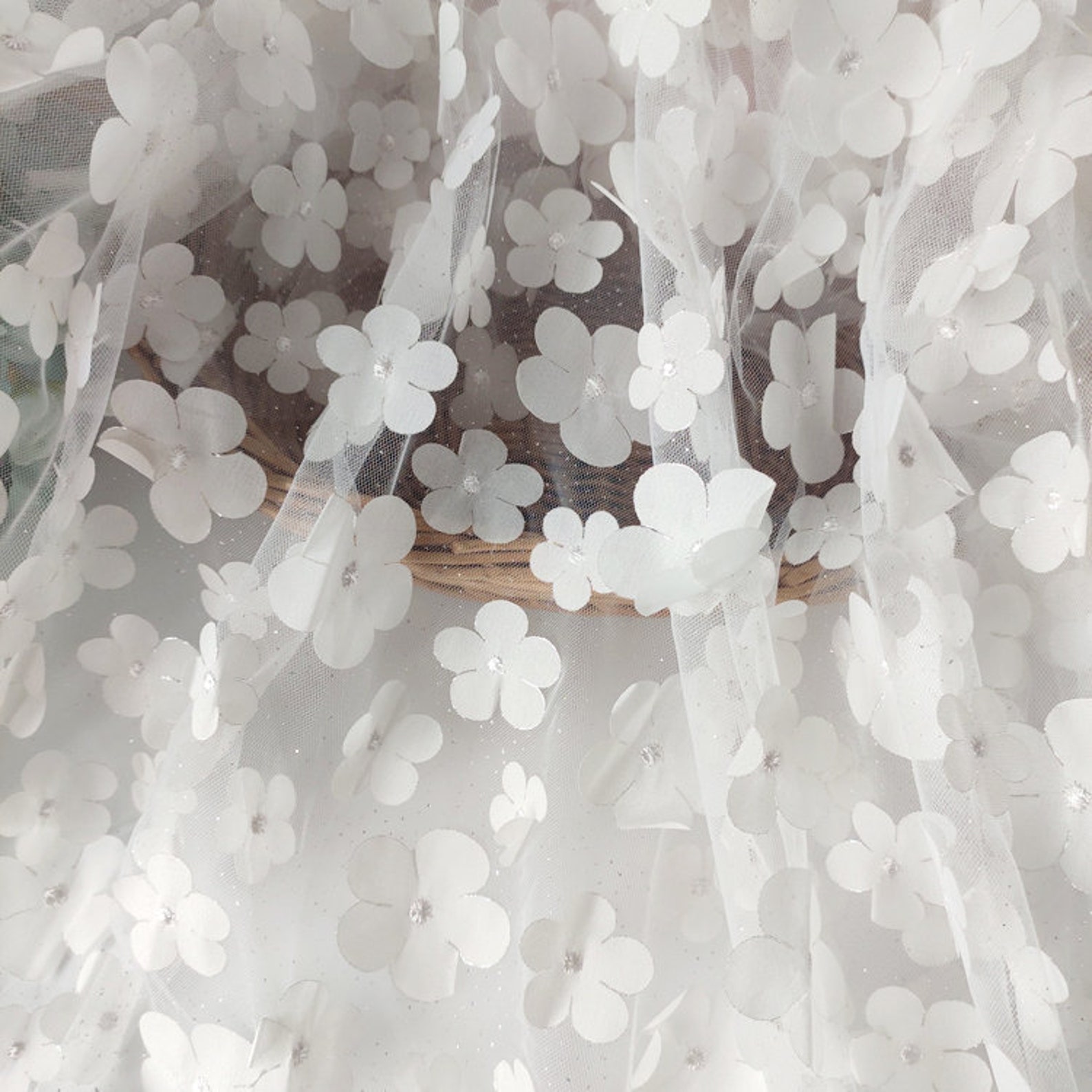 3D Pink White Flower Sequin Lace Fabric Exquisite Embroidery Soft Tulle ...