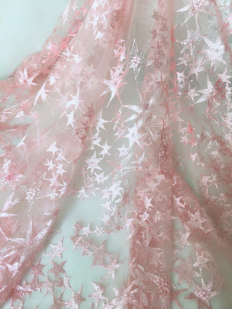 3 Colors Delicate Star Pattern Tulle Lace Fabric Embroidered | Etsy