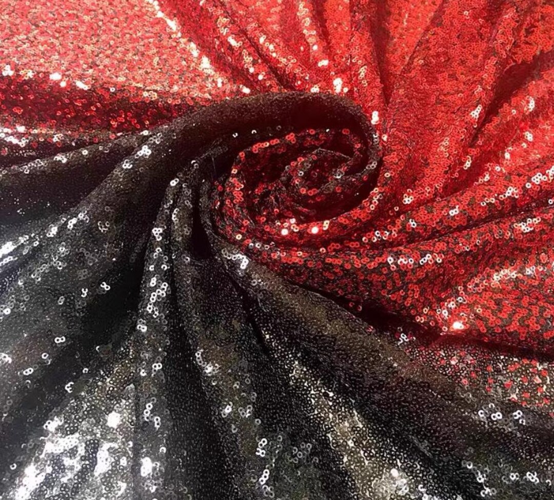 Gradient Fulled Sequin Red Black Lace Fabric Floral Embroidery Soft ...