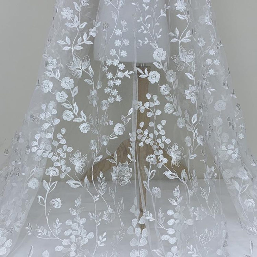Lace Fabric off White Leaf Flower Floral Embroidery Soft Tulle Lace ...
