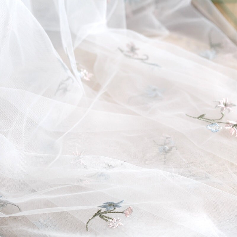 2 Colors Lace Fabric Pale Blue Ivory Tulle Small Flower Floral - Etsy