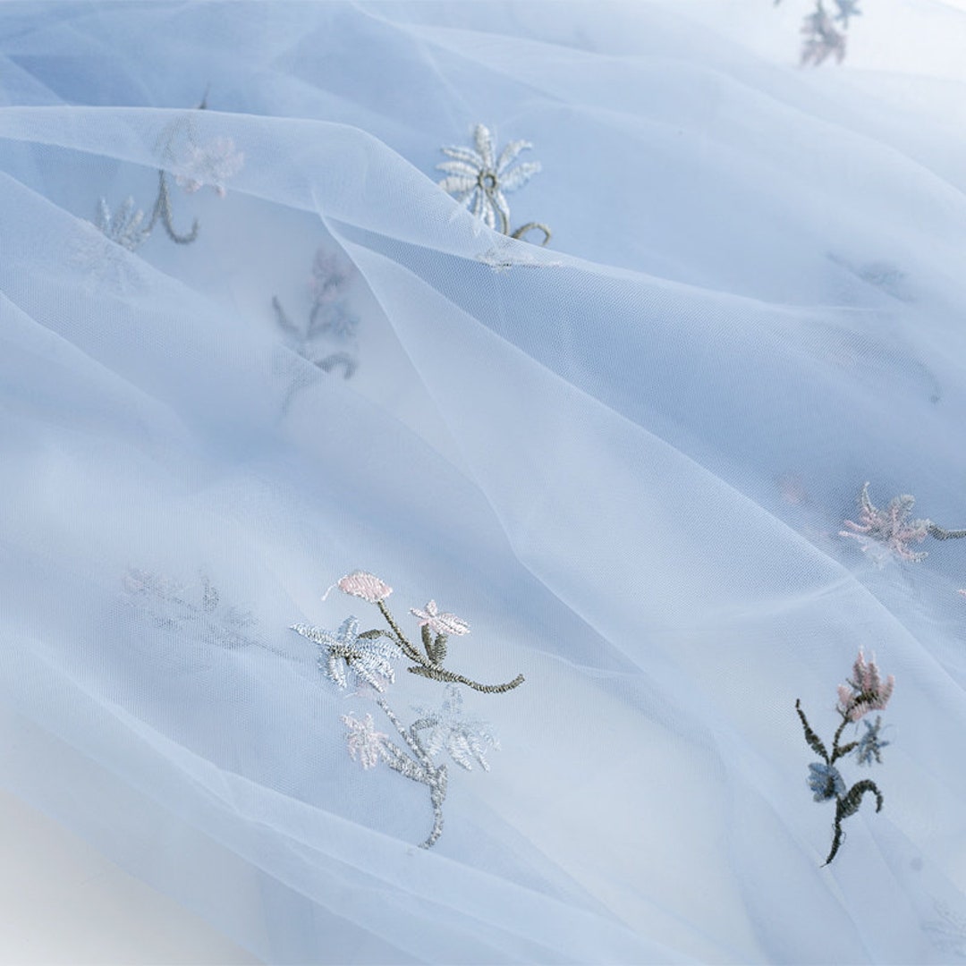 2 Colors Lace Fabric Pale Blue Ivory Tulle Small Flower Floral ...