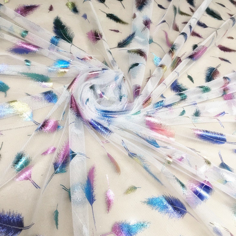 4 colors lace fabric rainbow feather sequin star white tulle | Etsy