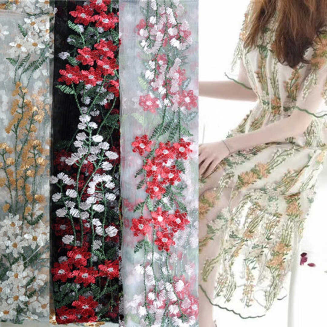 3 Color Lace Fabric Ivory Tulle Red Yelloe Embroidery Soft Wedding Lace ...