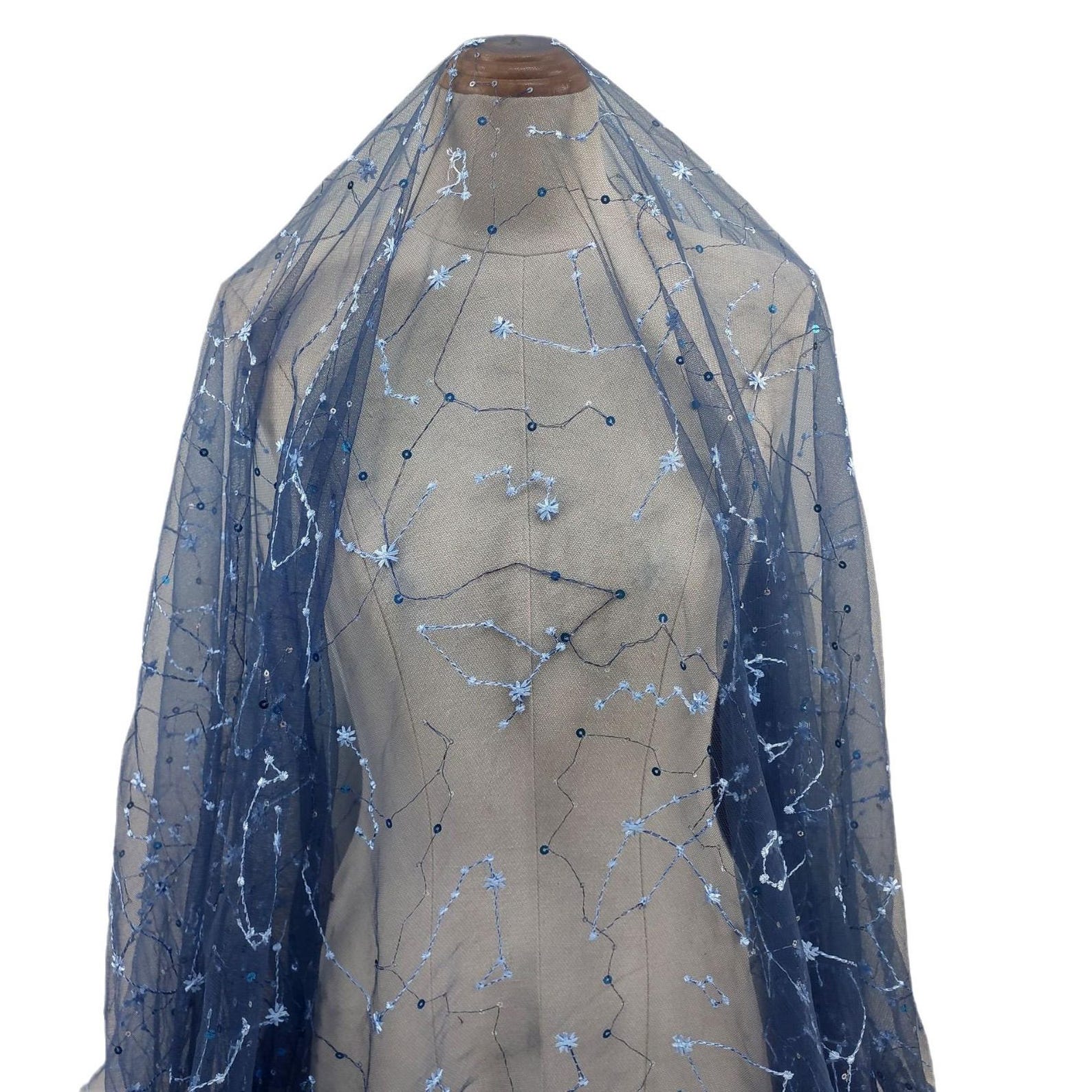 3 Colors Unique Constellation Embroidery Lace Fabric, Sequins Navy Mesh ...