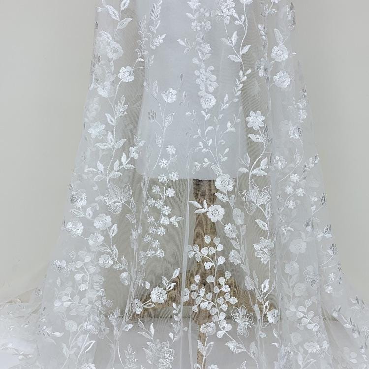 Lace Fabric off White Leaf Flower Floral Embroidery Soft Tulle Lace ...