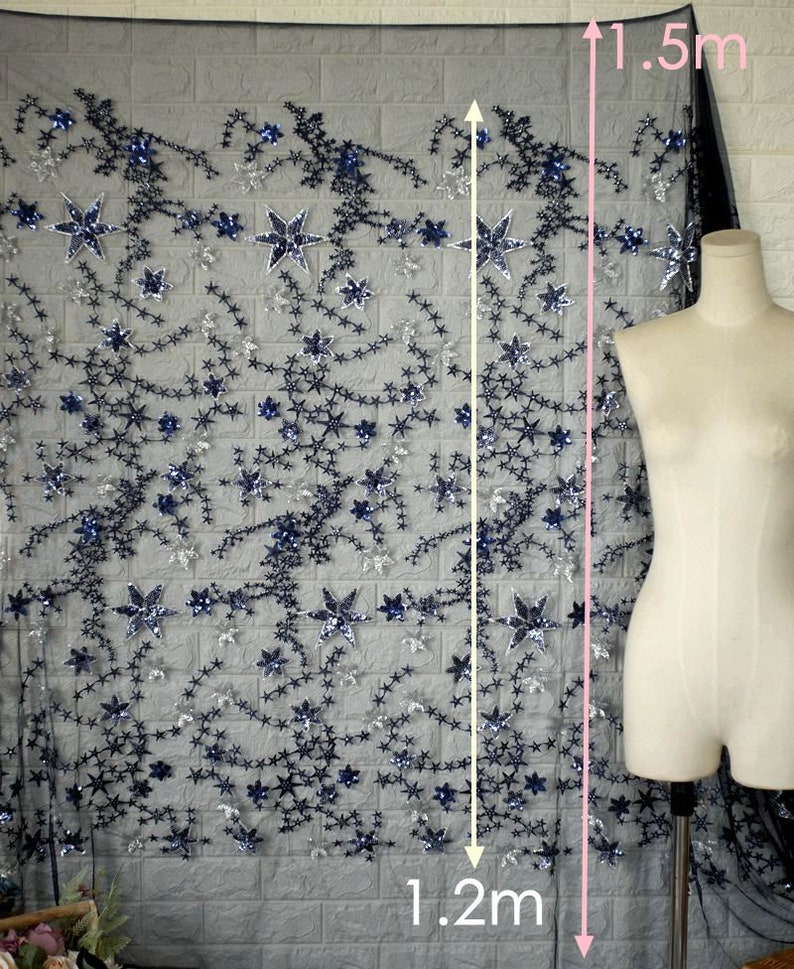 3 Color Lace Fabric Dark Blue Tulle Sequin Star Exquisite Embroidery ...