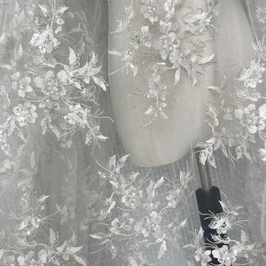 Off White Sequin Flower Embroidery Lace Fabric Soft Tulle Floral for ...