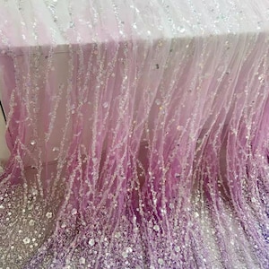 Fulled Beaded Sequin Gradient Pink Lace Fabric Exquisite Soft Tulle ...