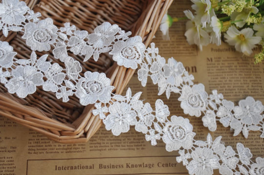 2 Yards Lace Trim Exquisite White Floral Embroidery Wedding Lace Bridal ...
