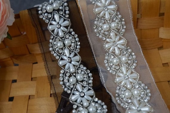 1 Yard Alencon Lace Trim Black White Tulle Pearl Beaded Lace | Etsy