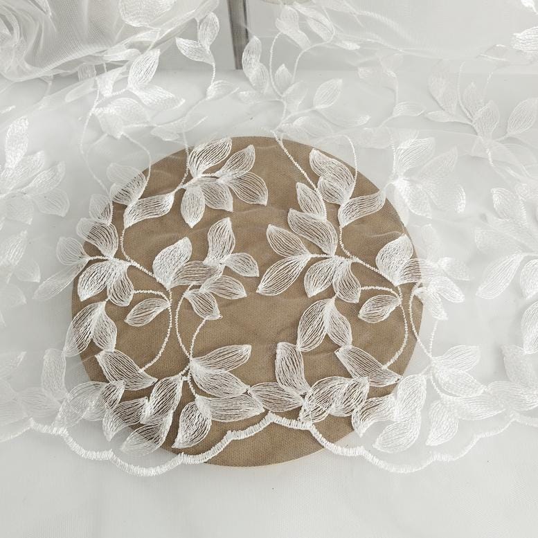 Off White Leaf Delicate Floral Embroidered Lace Fabric for Baby Dress ...