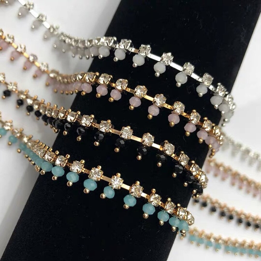4 Colors Lace Trim Pearl Beaded Rhinestone Wedding Pearls Trim for ...