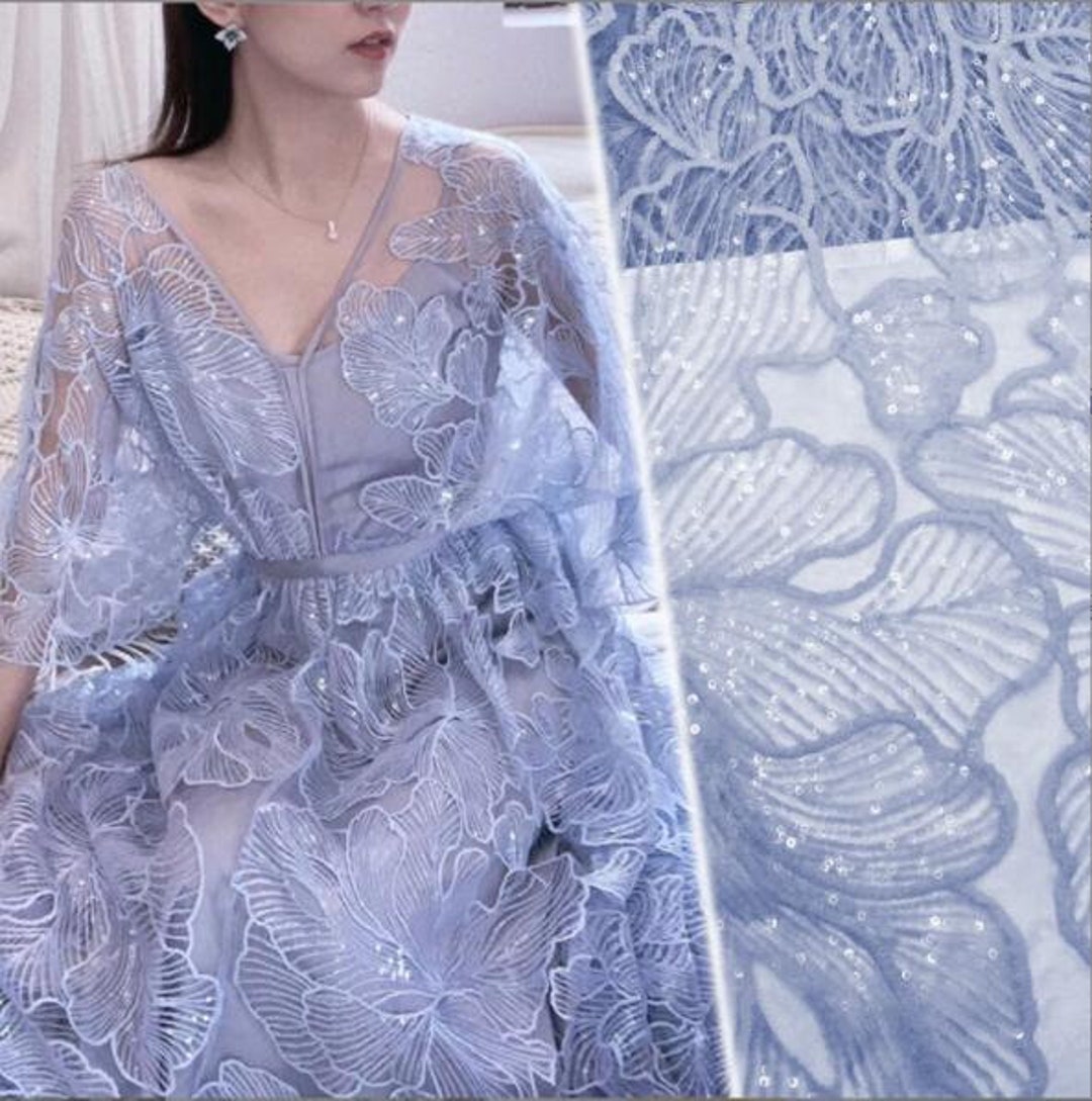 Sequin Lace Fabric Large Flower Embroidery Exquisite Tulle Couture for ...