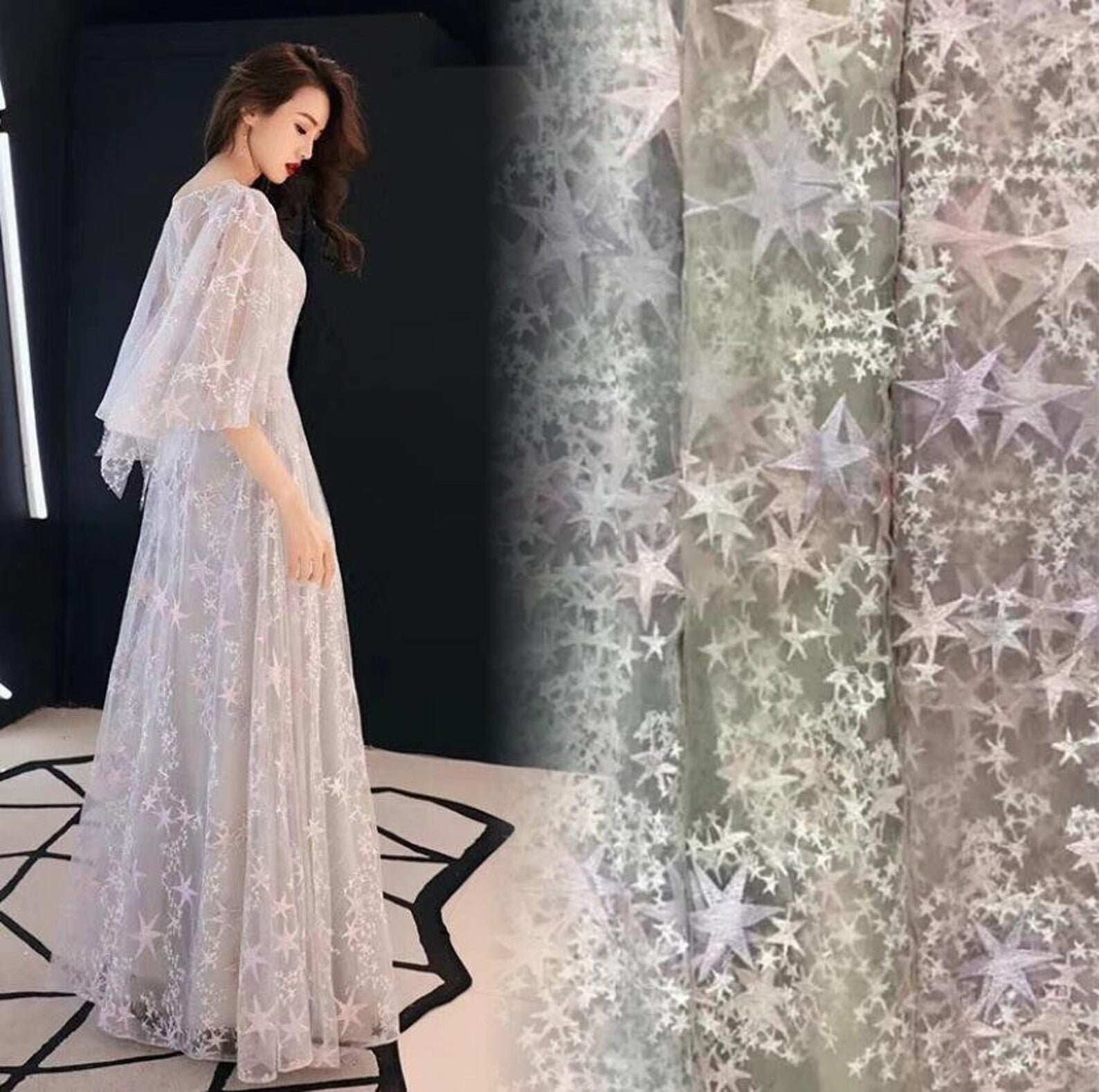 5 Colors Exquisite Star Embroidered Lace Fabric For Couture | Etsy