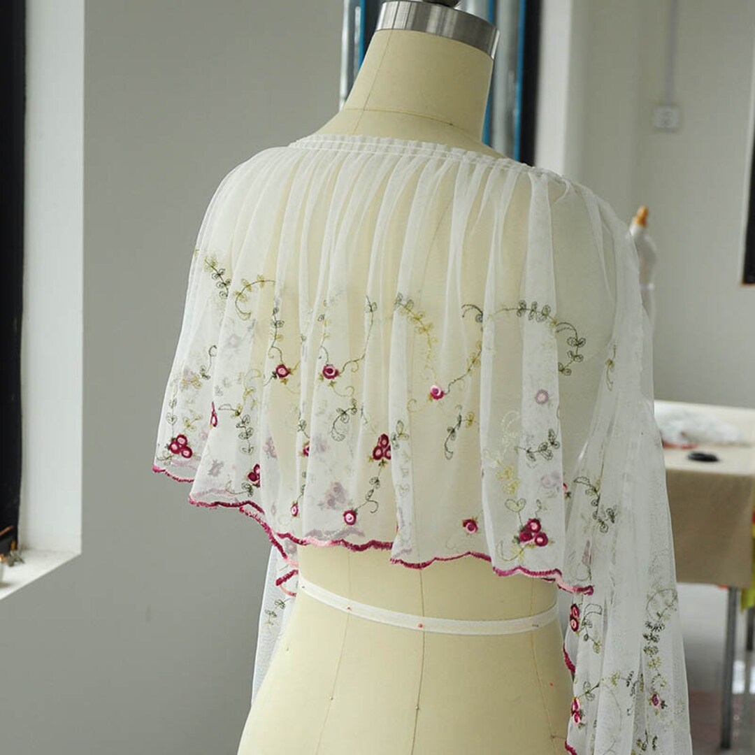 Lace Trim White Tutu Tulle Ruffled Floding Lolita Rose Embroidery Lace ...