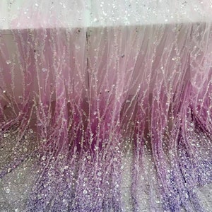 Fulled Beaded Sequin Gradient Pink Lace Fabric Exquisite Soft Tulle ...