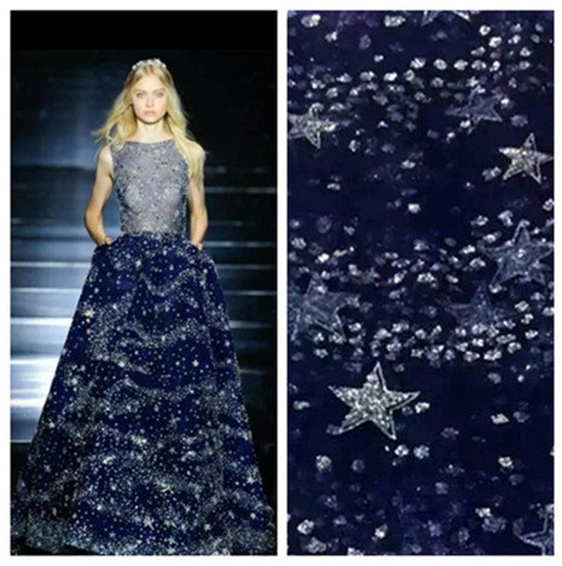 3 Colors Lace Fabric Dark Blue Tulle Silver Sequin Star Wedding Lace ...