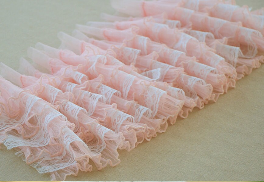 4 Colors Lace Fabric Tutu Tulle Ruffled Floding Lolita Lace White Pink ...