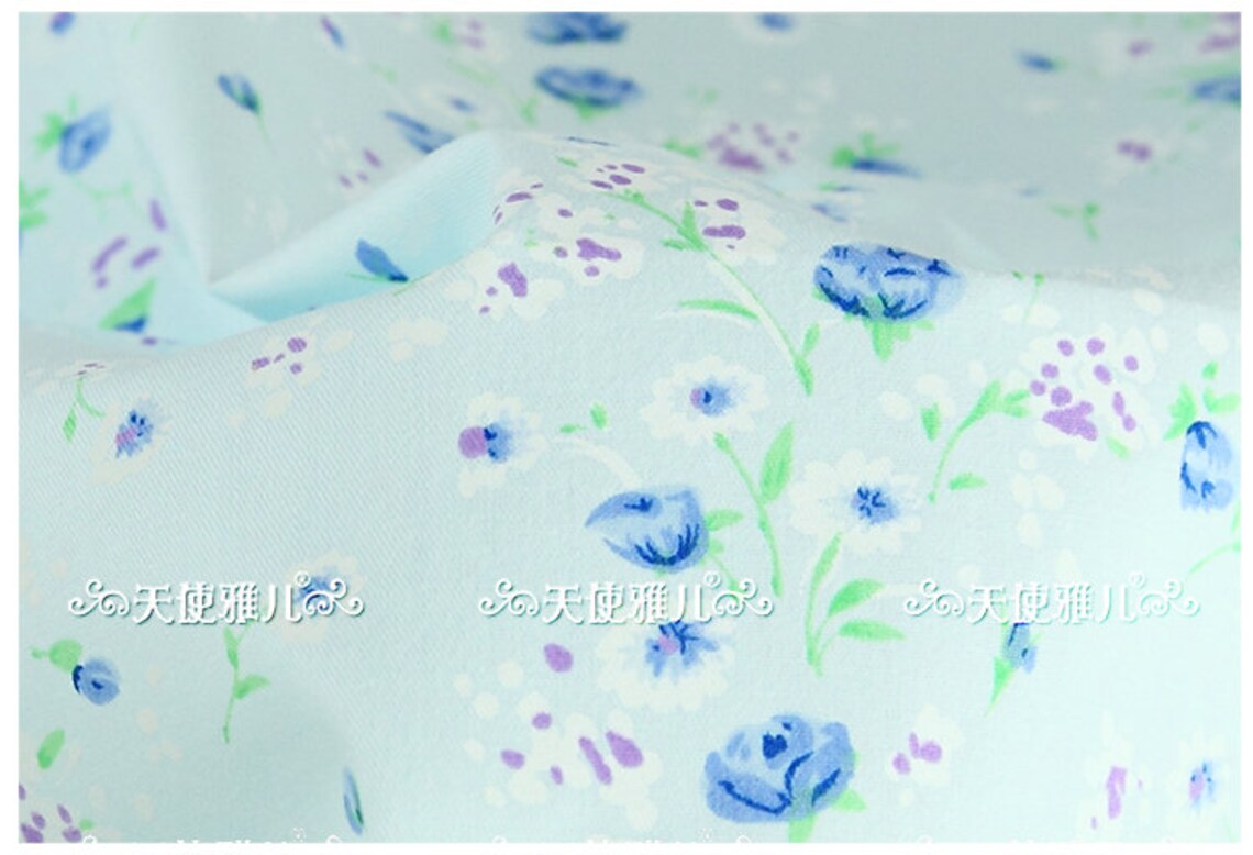 1 Yard Cotton Fabric Twill Flower Blue Fabric Exquisite Small | Etsy
