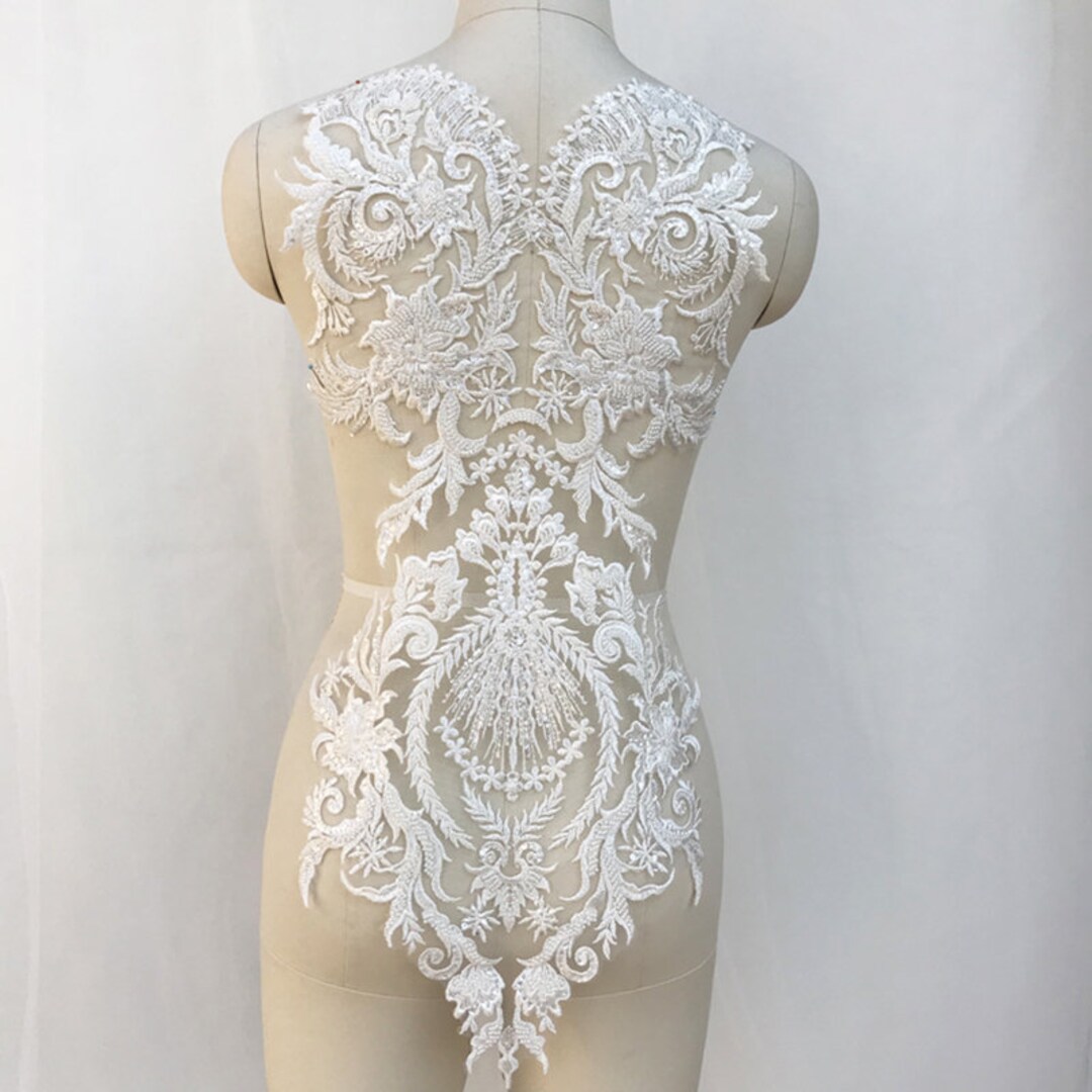 1pc Lace Applique Ivory Retro Floral Embroidery Bodice Lace Applique ...