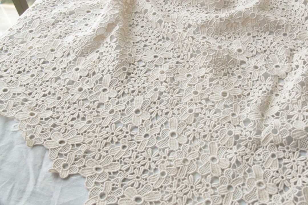 Lace Fabric Beige Cotton Floral Embroidery Both Edges Soft Wedding Lace ...