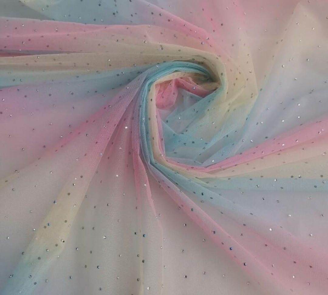 Rhinestone Rainbow Ombre Fabric Gradient Soft Tulle Fabric Rainbow ...