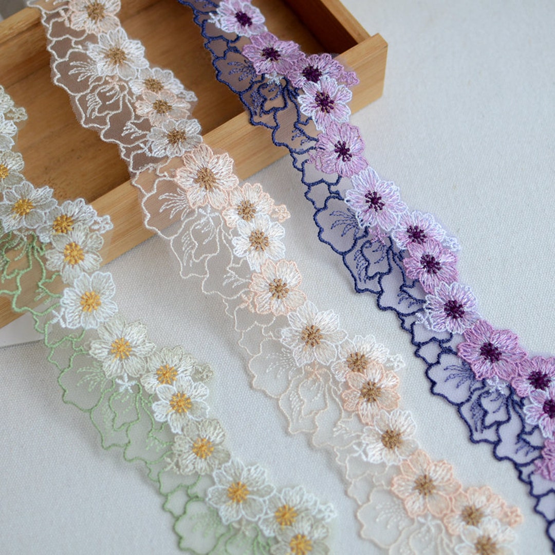 2 Yards Purple Beige Green Lace Trim Exquisite Flower Embroidery ...