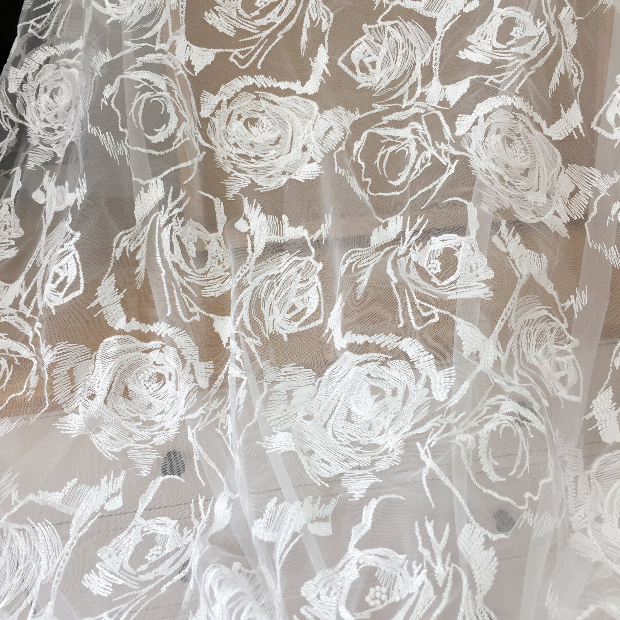 Lace Fabric Ivory Tulle Rose Flower Floral Embroidered Tulle - Etsy