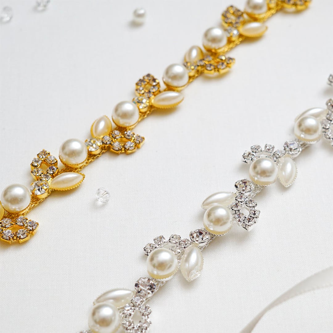 2 Colors Lace Trim Pearl Beaded Rhinestone Wedding TRIM Bridal TRIM ...