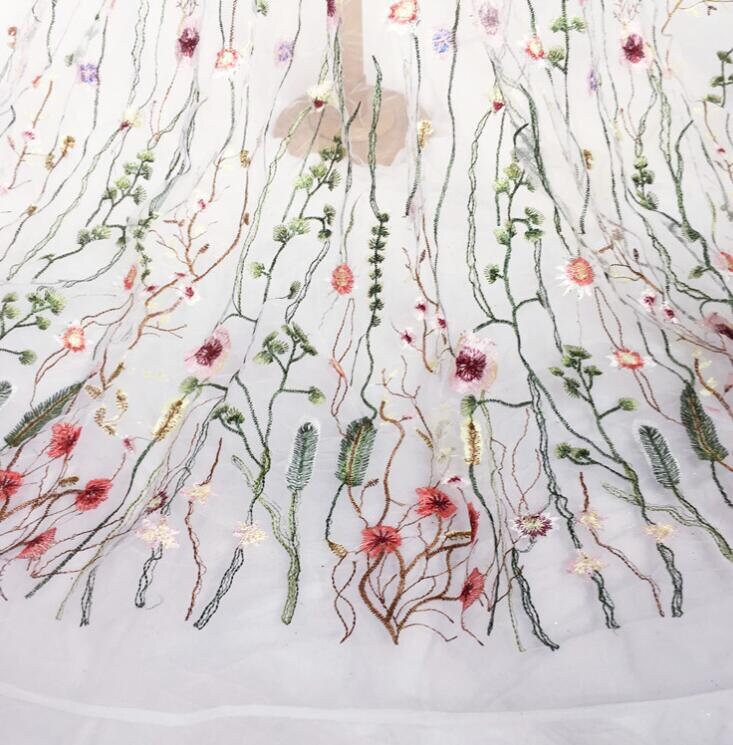 Colorful Floral Embroidery White Tulle Lace Fabric Wedding Lace Bridal ...