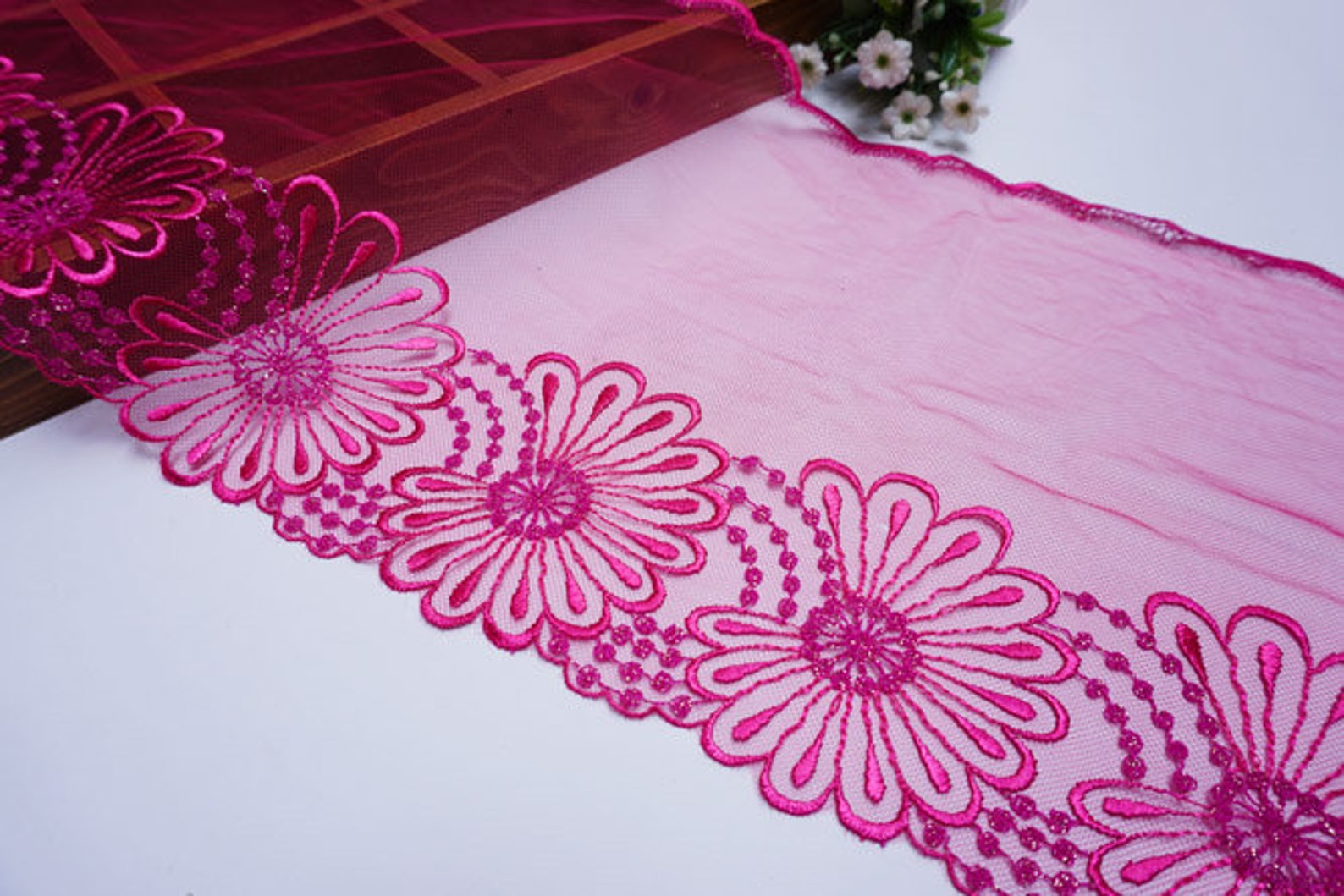 2 Yards Lace Trim Rose Red Tulle Exquisite Sunflower - Etsy