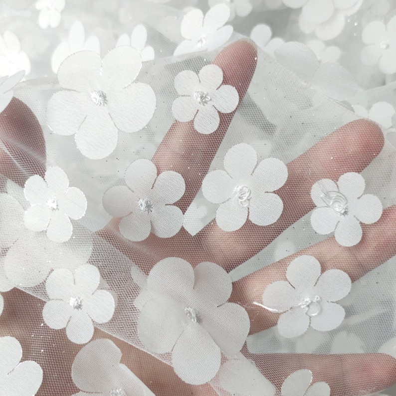 3D Pink White Flower Sequin Lace Fabric Exquisite Embroidery Soft Tulle ...