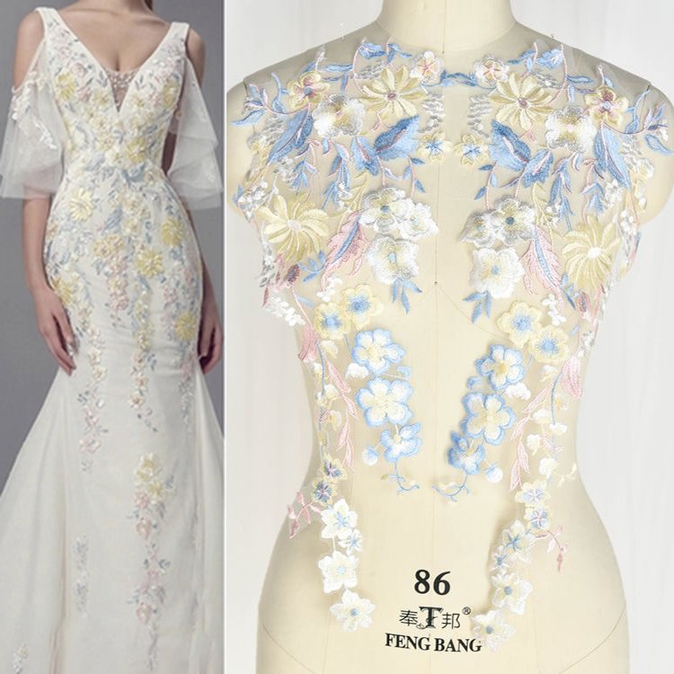 1 Pair Lace Applique Colorful Flower Embroidery Bodice Lace Applique ...