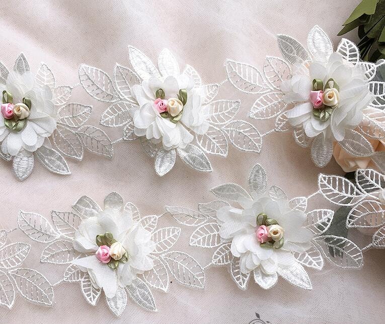 1 Yards Lace Trim 3D White Flower Rose Alice Lace Alencon - Etsy