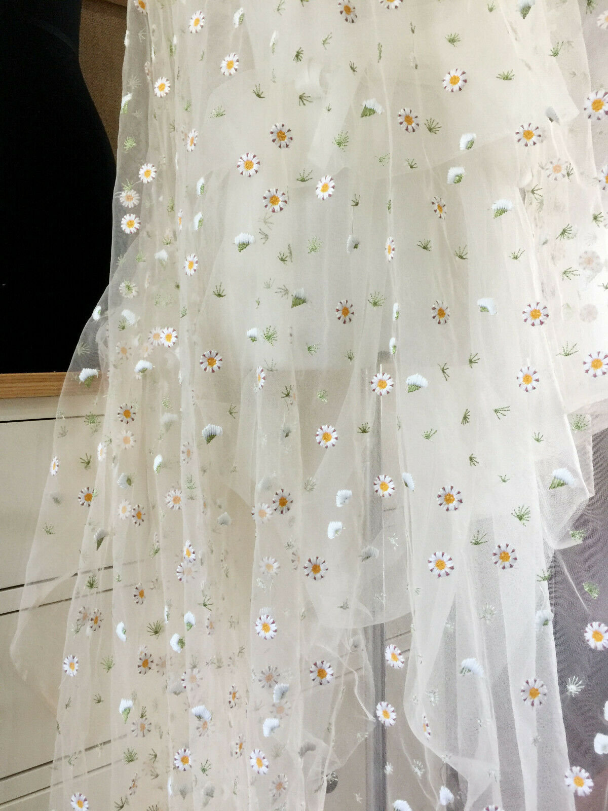 5 Colors 1 Yard Chic Fresh Ivory Tulle Daisy Floral Embroidery Lace ...