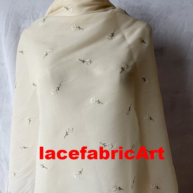 Apricot Silk Imitation Fabric Small Flower Embroidery Wedding Lace ...