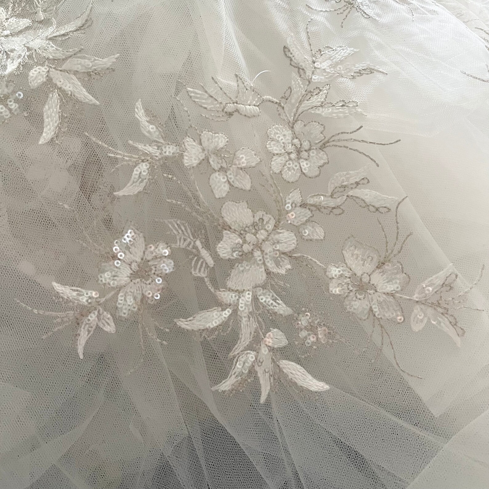 Off White Sequin Flower Embroidery Lace Fabric Soft Tulle Floral for ...