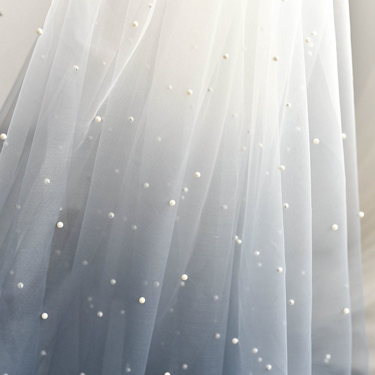 Gradient Lace Fabric Gray Blue Bead Pearl Exquisite Soft Tulle | Etsy