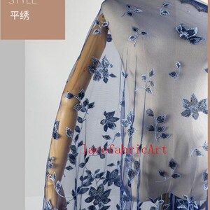 Dark Blue Rose Flower Embroidered Lace Fabric Flower Floral for Ball ...