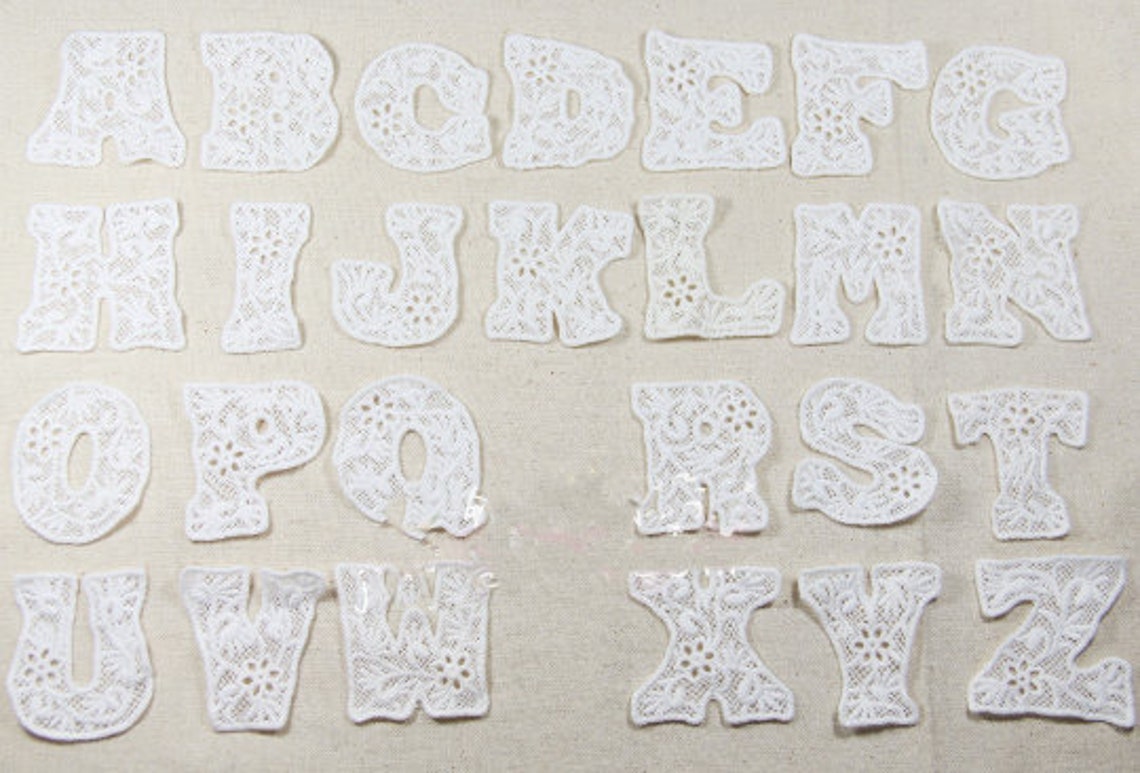1 Set 26pcs Alphabet Letters Applique Ivory Cotton Round Flower ...