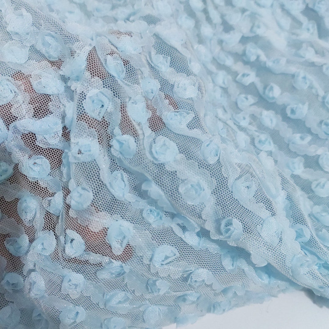 Sky Blue Lace Fabric 3d Chiffon Rose Floral Embroidery Soft Wedding ...