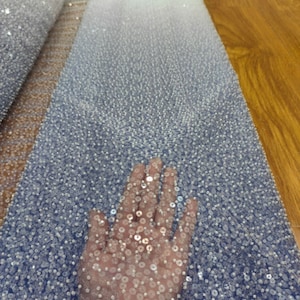 Blue Gradient Tulle Sequin Beaded Exquisite Soft Tulle Fabric Wedding ...